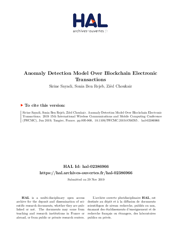 (PDF) Anomaly Detection Model Over Blockchain Electronic Transactions