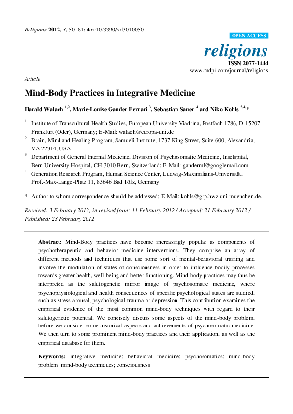 (PDF) Mind-Body Practices in Integrative Medicine