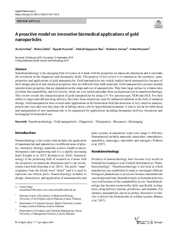 (PDF) A proactive model on innovative biomedical applications of gold ...