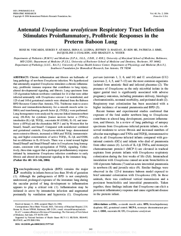 (PDF) Antenatal Ureaplasma urealyticum Respiratory Tract Infection ...
