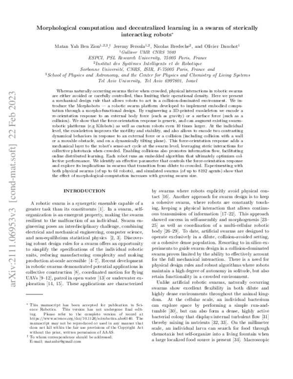 (PDF) Morphological computation and decentralized learning in a swarm of sterically interacting ...