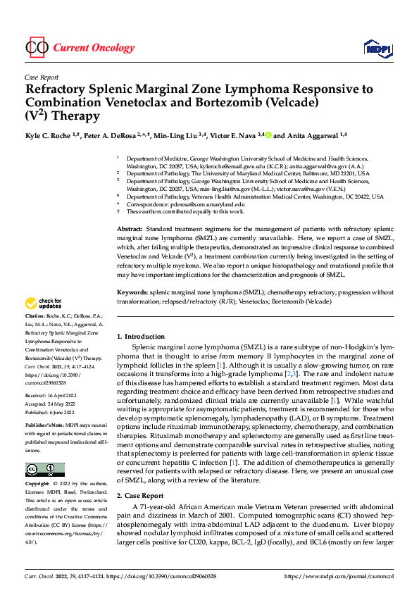 (PDF) Refractory Splenic Marginal Zone Lymphoma Responsive to Combination Venetoclax and ...