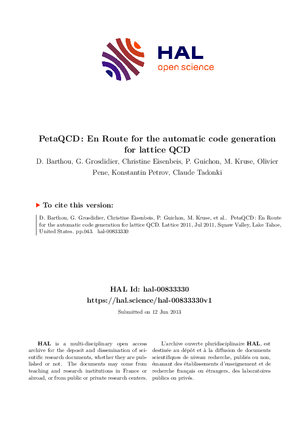 (PDF) PetaQCD : En Route for the automatic code generation for lattice QCD