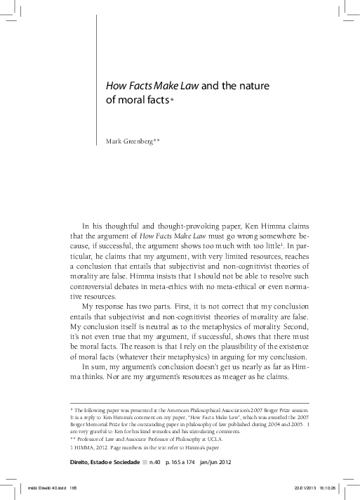 (PDF) How facts make law and nature of moral facts