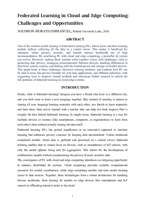 (PDF) Federated Learning in Cloud and Edge Computing: Challenges and Opportunities