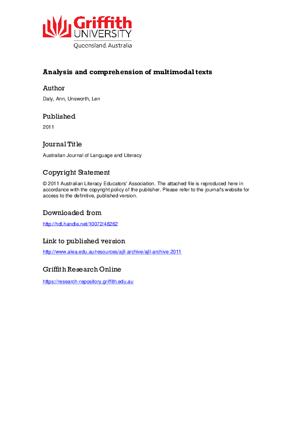 (PDF) Analysis and comprehension of multimodal texts