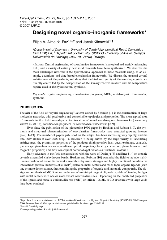 (PDF) Designing Novel Organic—Inorganic Frameworks