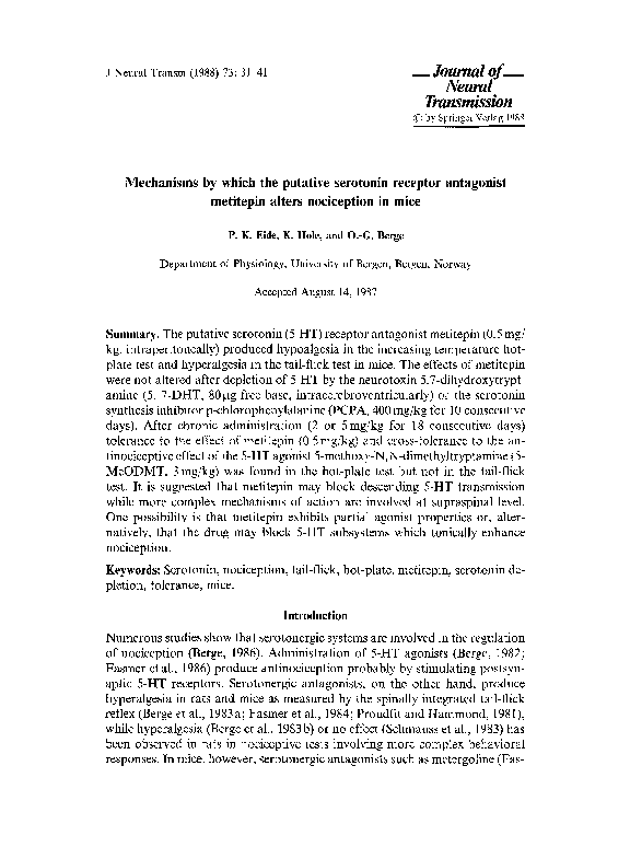 (PDF) Mechanisms by which the putative serotonin receptor antagonist ...