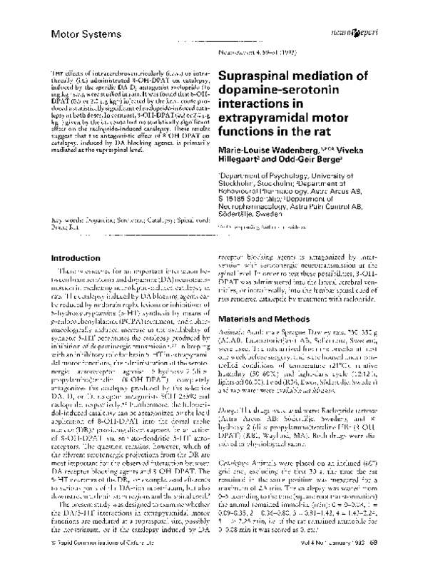 (PDF) Supraspinal mediation of dopamine-serotonin interactions in ...