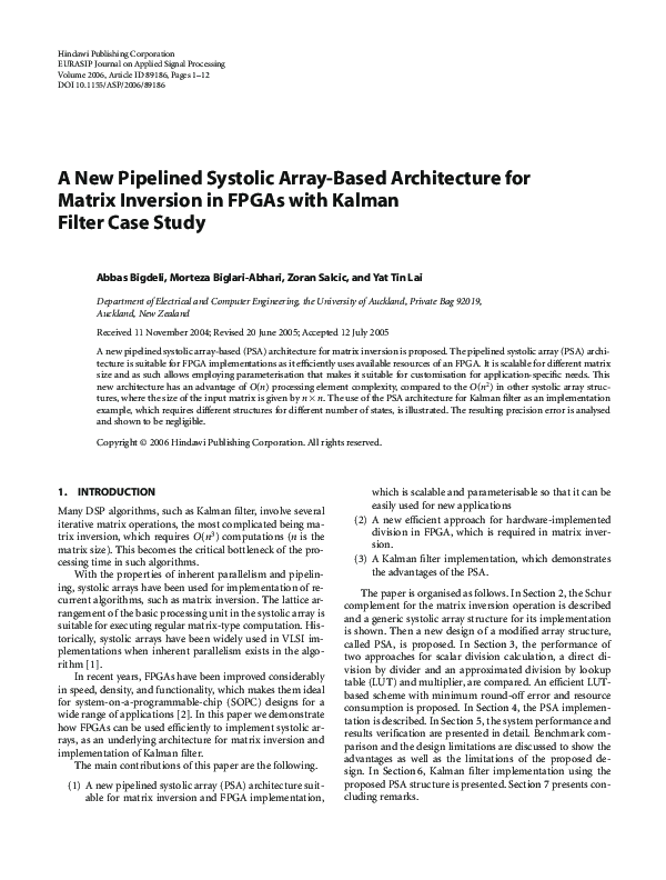(PDF) A New Pipelined Systolic Array-Based Architecture for Matrix ...