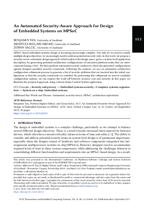 (PDF) An Automated Security-Aware Approach for Design of Embedded Systems on MPSoC