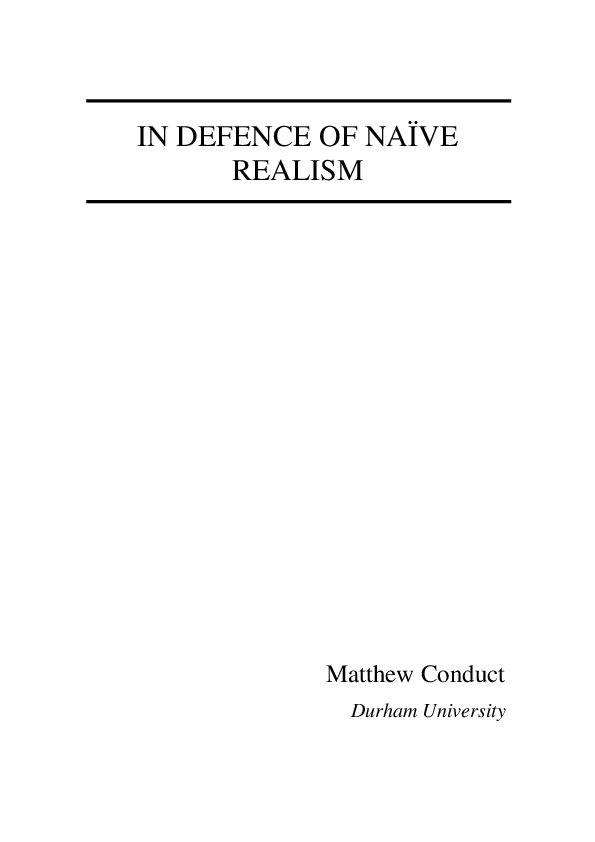 (PDF) In Defence of Naïve Realism