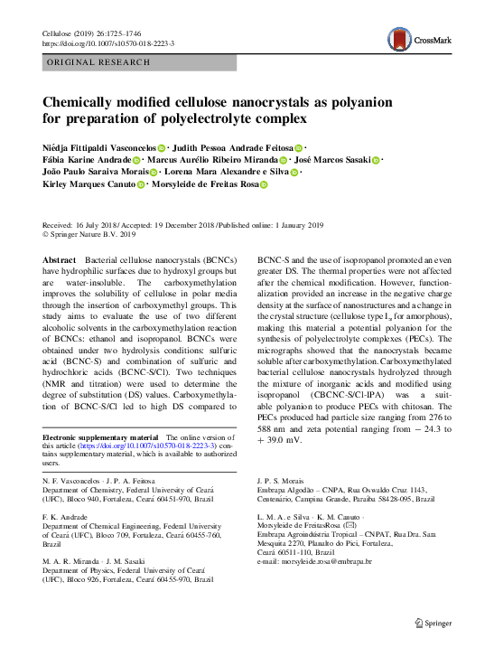 (PDF) Chemically modified cellulose nanocrystals as polyanion for preparation of polyelectrolyte ...