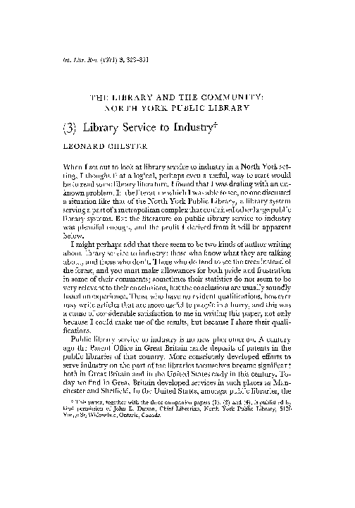 (PDF) The library and the community: North York public library (3 ...