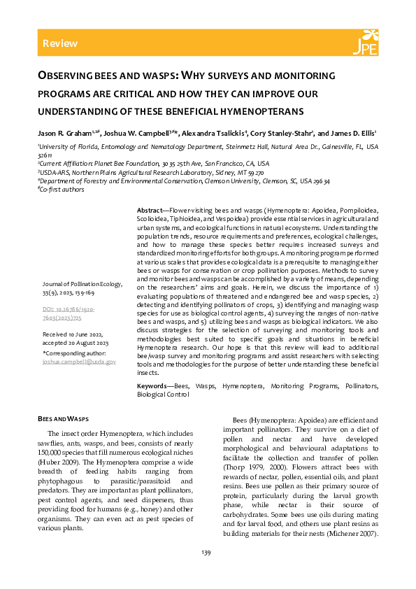 (PDF) Observing bees and wasps: Why surveys and monitoring programs are critical and how they ...