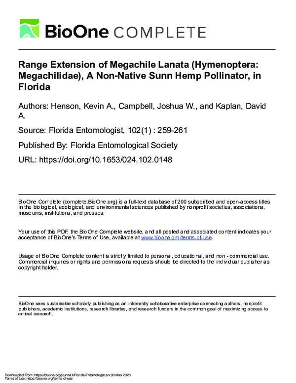 (PDF) Range Extension of Megachile lanata in Florida