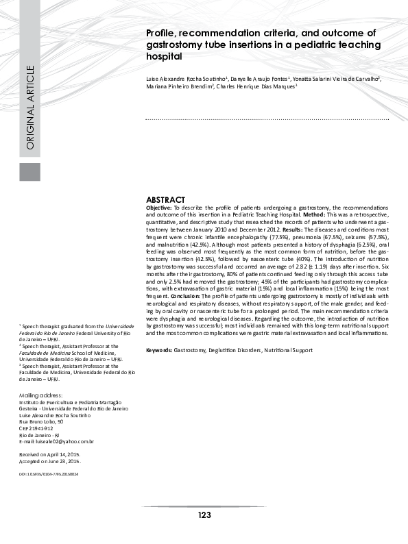 (PDF) Profile, recommendation criteria, and outcome of gastrostomy tube insertions in a ...