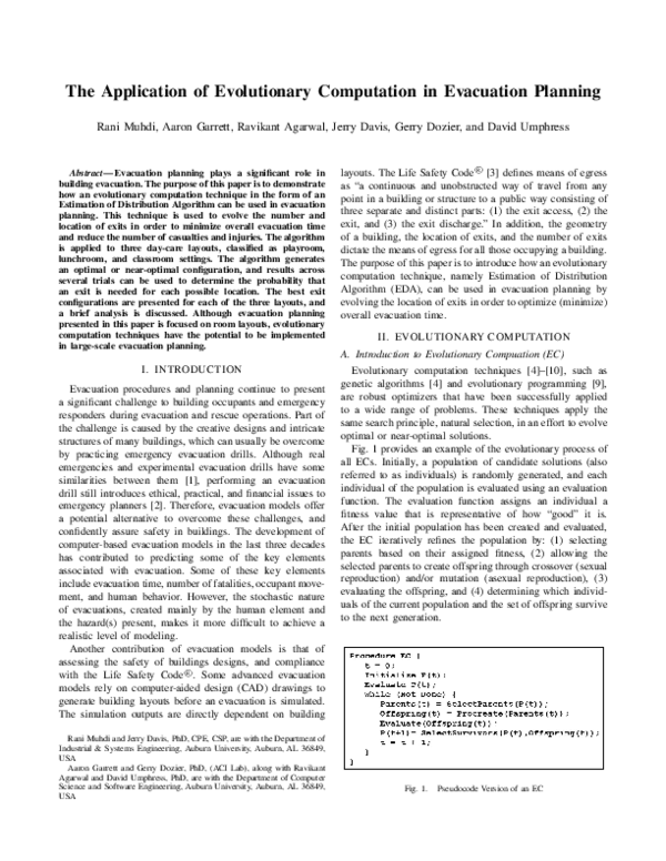 (PDF) The Application of Evolutionary Computation in Evacuation Planning