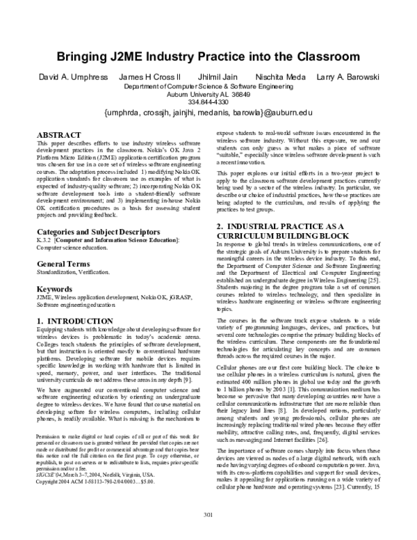 (PDF) Bringing J2ME industry practice into the classroom