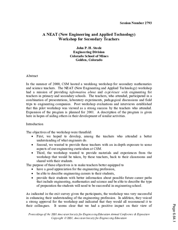 (PDF) A Neat (New Engineering And Applied Technology) Workshop For ...