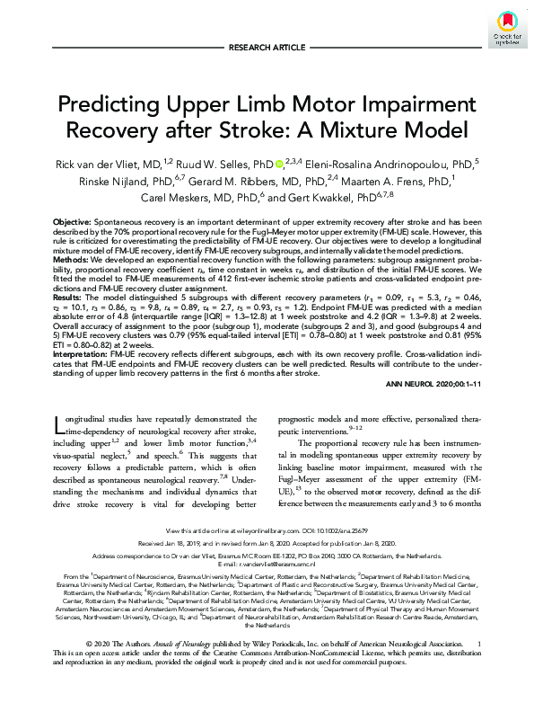 (PDF) Predicting Upper Limb Motor Impairment Recovery after Stroke: A ...