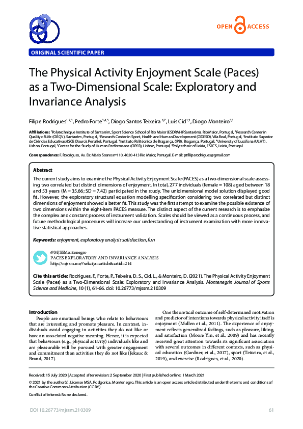 (PDF) The Physical Activity Enjoyment Scale (Paces) as a Two-Dimensional Scale: Exploratory and ...