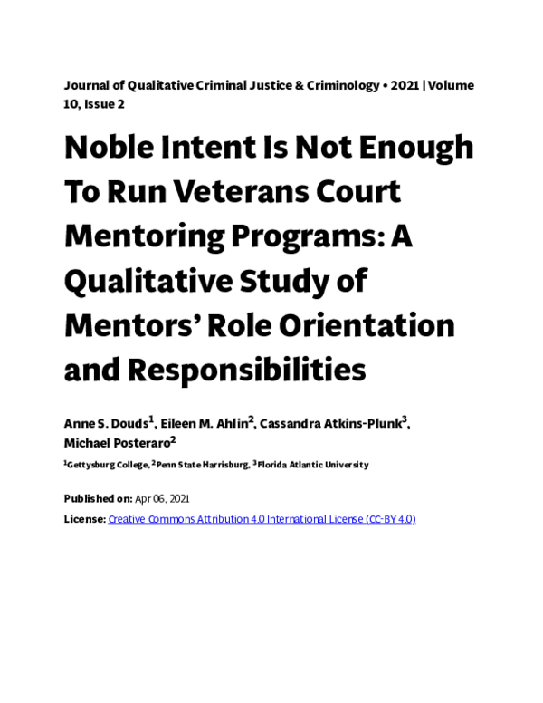 (PDF) Noble Intent Is Not Enough To Run Veterans Court Mentoring ...