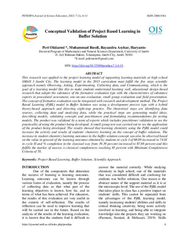 Pdf Conceptual Validation Of Project Based Learning In Buffer Solution