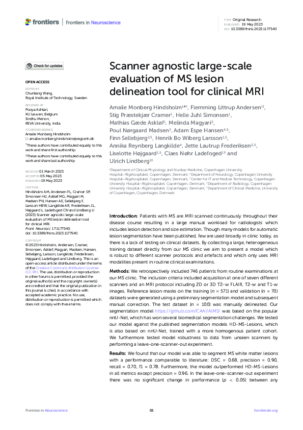 (PDF) Scanner agnostic large-scale evaluation of MS lesion delineation ...