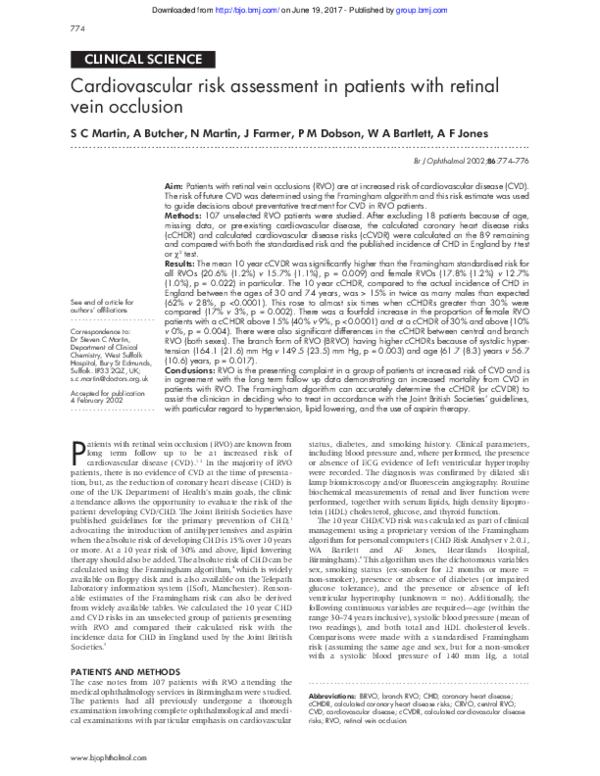 (PDF) Cardiovascular risk assessment in patients with retinal vein ...