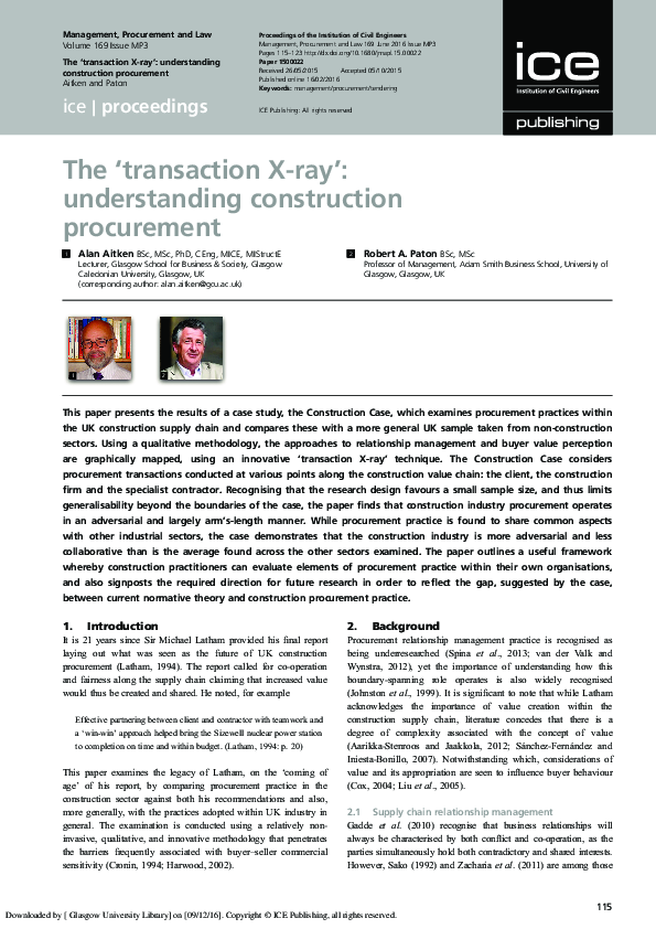 (PDF) The ‘transaction X-ray’: understanding construction procurement