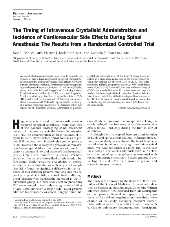 (PDF) The Timing of Intravenous Crystalloid Administration and ...