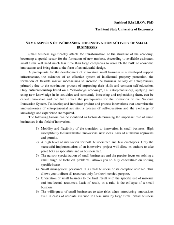 (PDF) Some Aspects of Increasing the Innovation Activity of Small ...