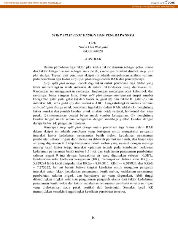 (PDF) Strip Split Plot Design Dan Penerapannya (PDF) Strip Split Plot Design Dan Penerapannya