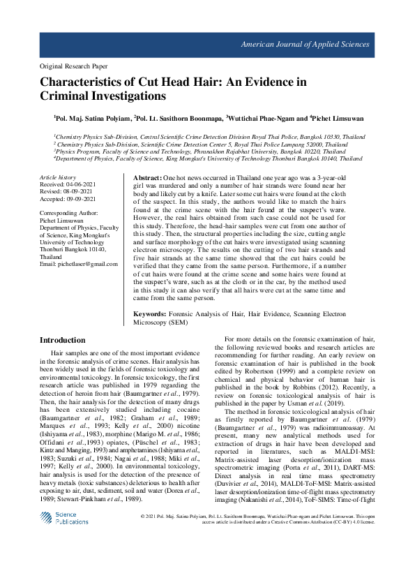 (PDF) Characteristics of Cut Head Hair: An Evidence in Criminal ...