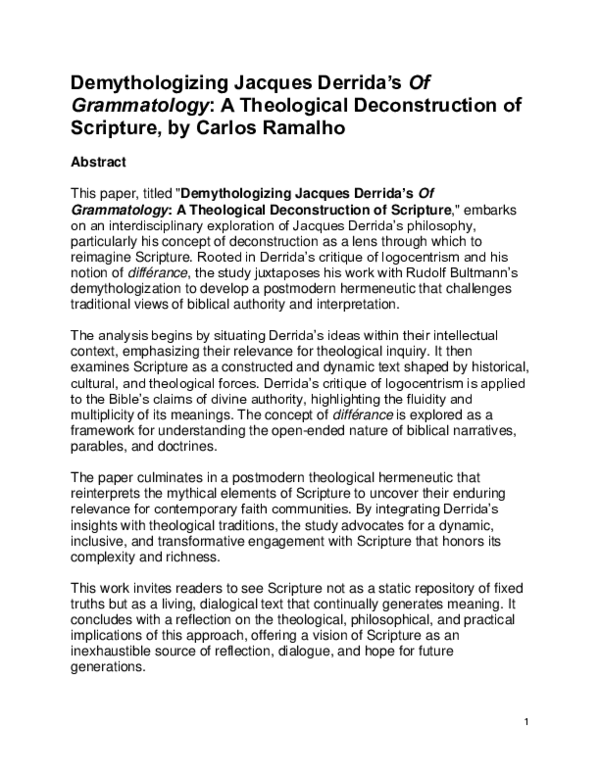 (PDF) Demythologizing Of Grammatology