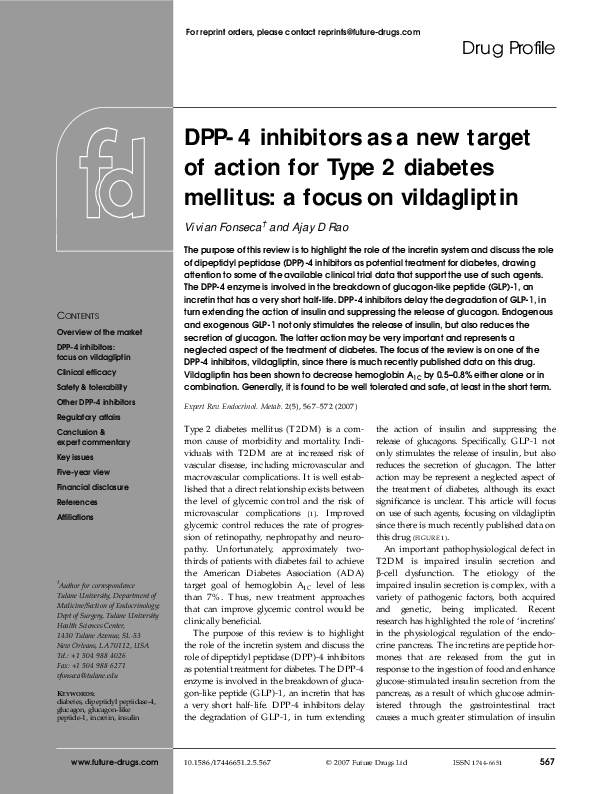 (PDF) DPP-4 inhibitors as a new target of action for Type 2 diabetes ...