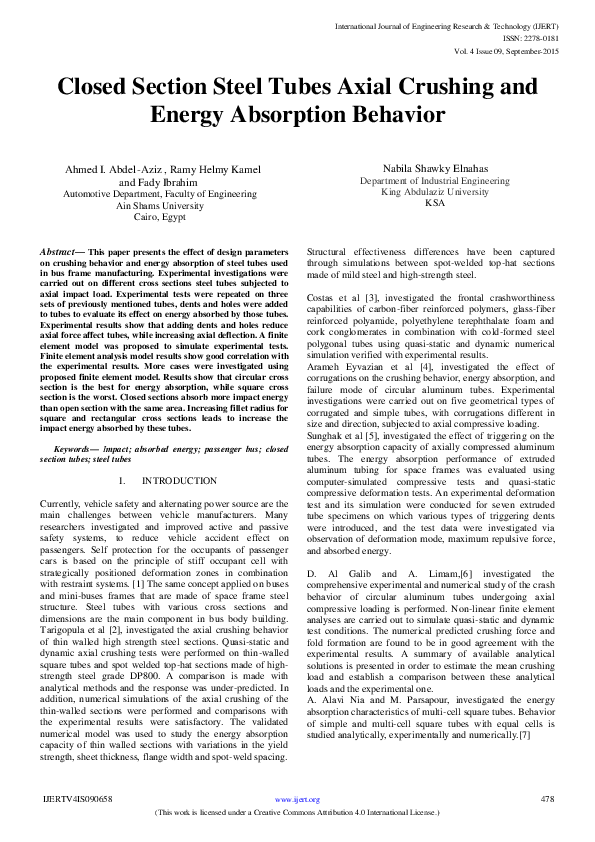 (PDF) Closed Section Steel Tubes Axial Crushing and Energy Absorption ...
