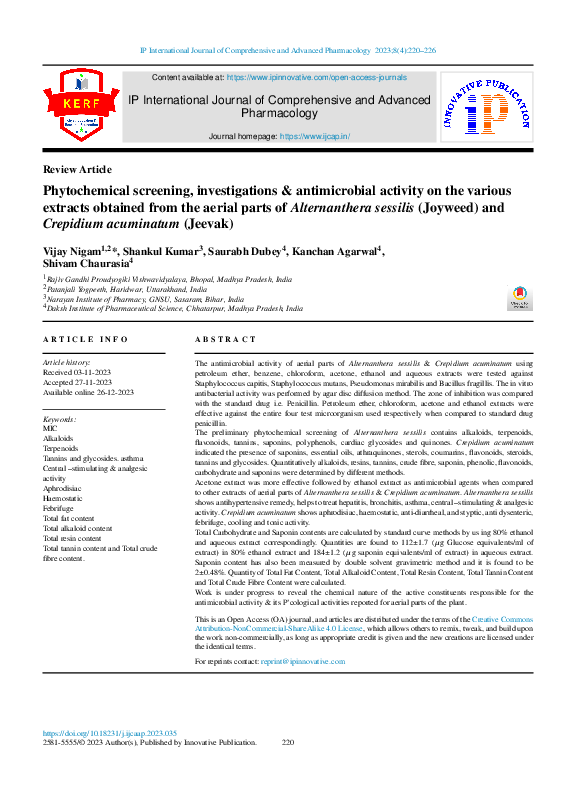 (PDF) Phytochemical screening, investigations & antimicrobial activity on the various extracts ...