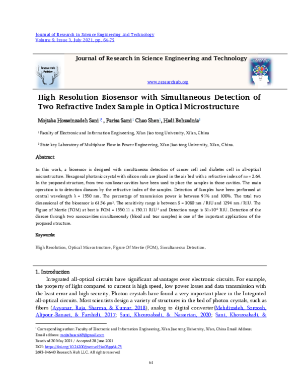 (PDF) High Resolution Biosensor with Simultaneous Detection of Two Refractive Index Sample in ...