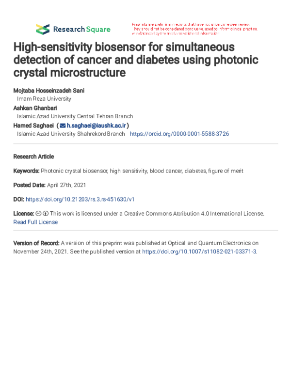 (PDF) High-sensitivity biosensor for simultaneous detection of cancer ...