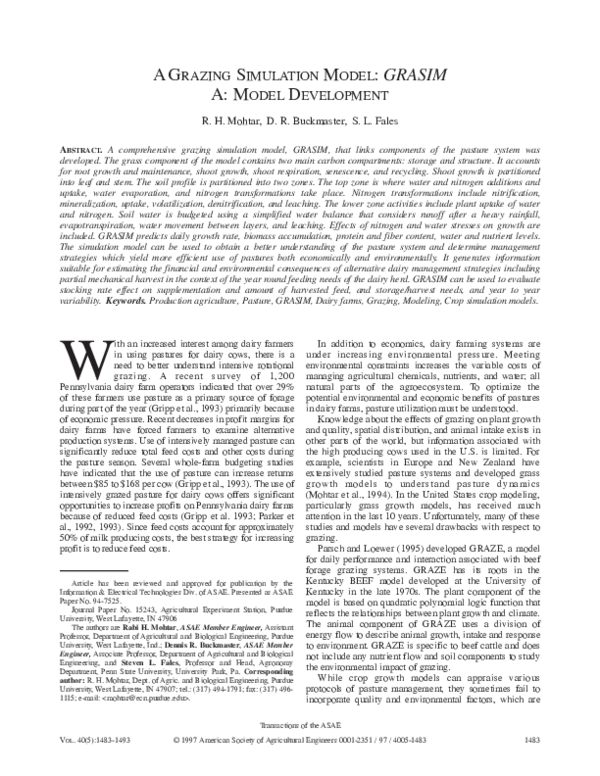 (PDF) A Grazing Simulation Model: Grasim A: Model Development | Dennis ...
