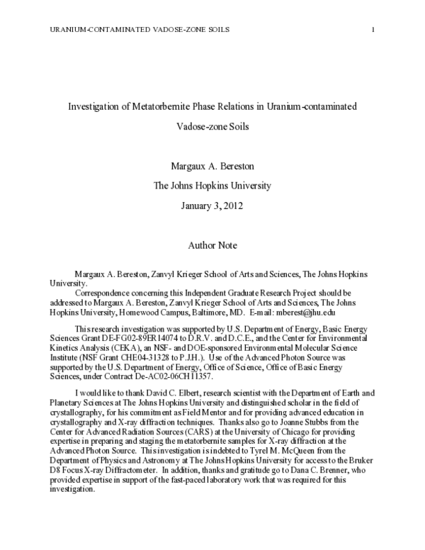 (PDF) Investigation of Metatorbernite Phase Relations in Uranium ...