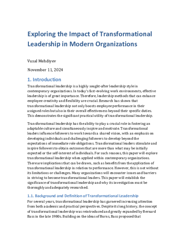 (PDF) Exploring the Impact of Transformational Leadership in Modern ...