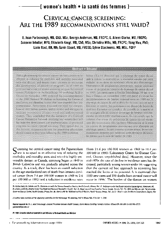(PDF) Cervical cancer screening: are the 1989 recommendations still ...