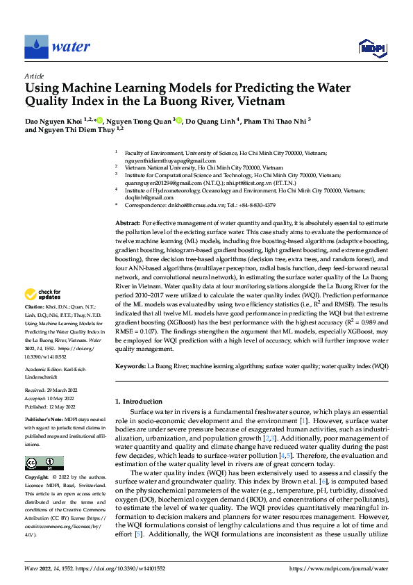 (PDF) Using Machine Learning Models for Predicting the Water Quality ...