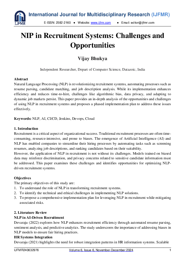 (PDF) NIP in Recruitment Systems: Challenges and Opportunities