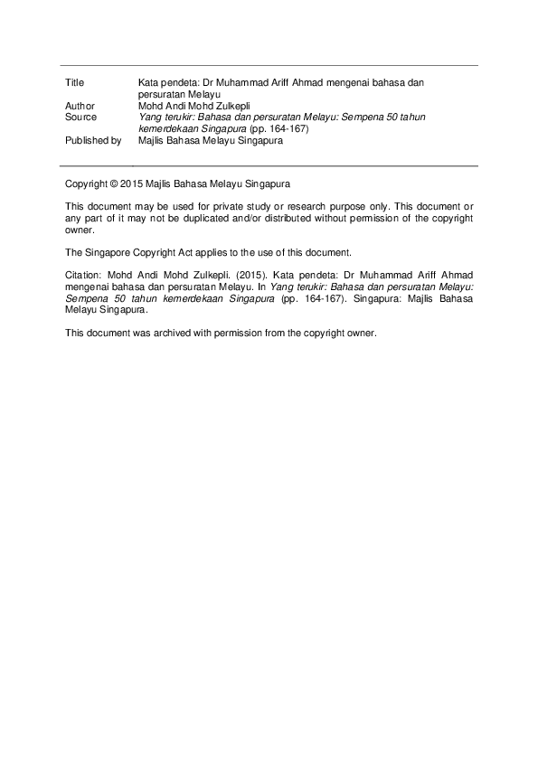 (PDF) Kata pendeta: Dr Muhammad Ariff Ahmad mengenai bahasa dan ...
