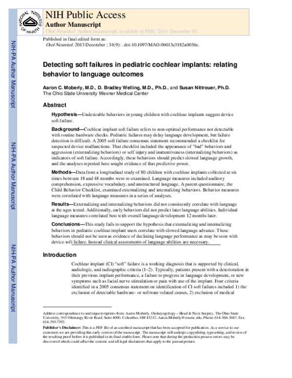 (PDF) Detecting Soft Failures in Pediatric Cochlear Implants