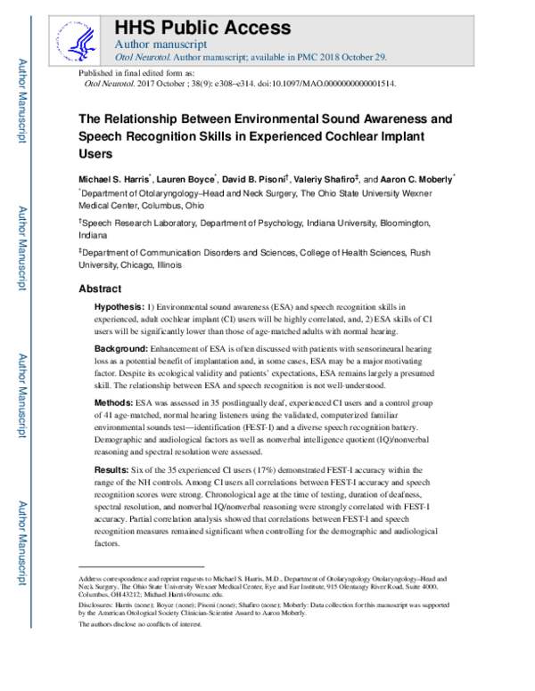 (PDF) The Relationship Between Environmental Sound Awareness and Speech ...